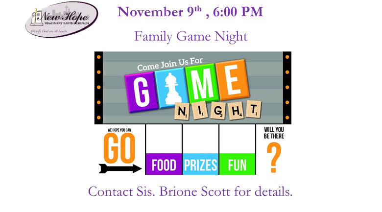 Game Night – New Hope Missionary Baptist Church
